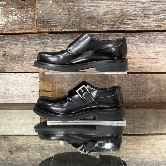 Prada | Shoes | Vintage Prada Milano Black Leather Clog Buckle 7 | Poshmark